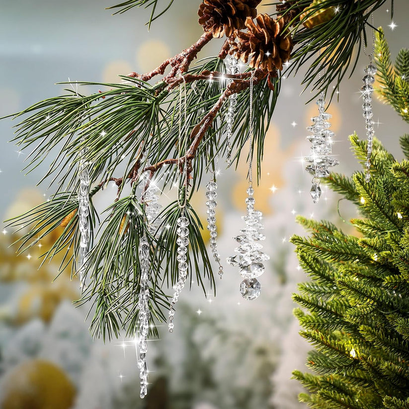 24 Pcs Crystal Icicle Christmas Tree Ornaments(3 Styles Christmas Icic ...